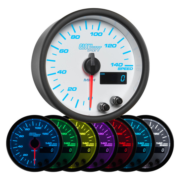 GlowShift | White 7 Color 3-3/8” (85mm) 140 MPH In Dash Speedometer