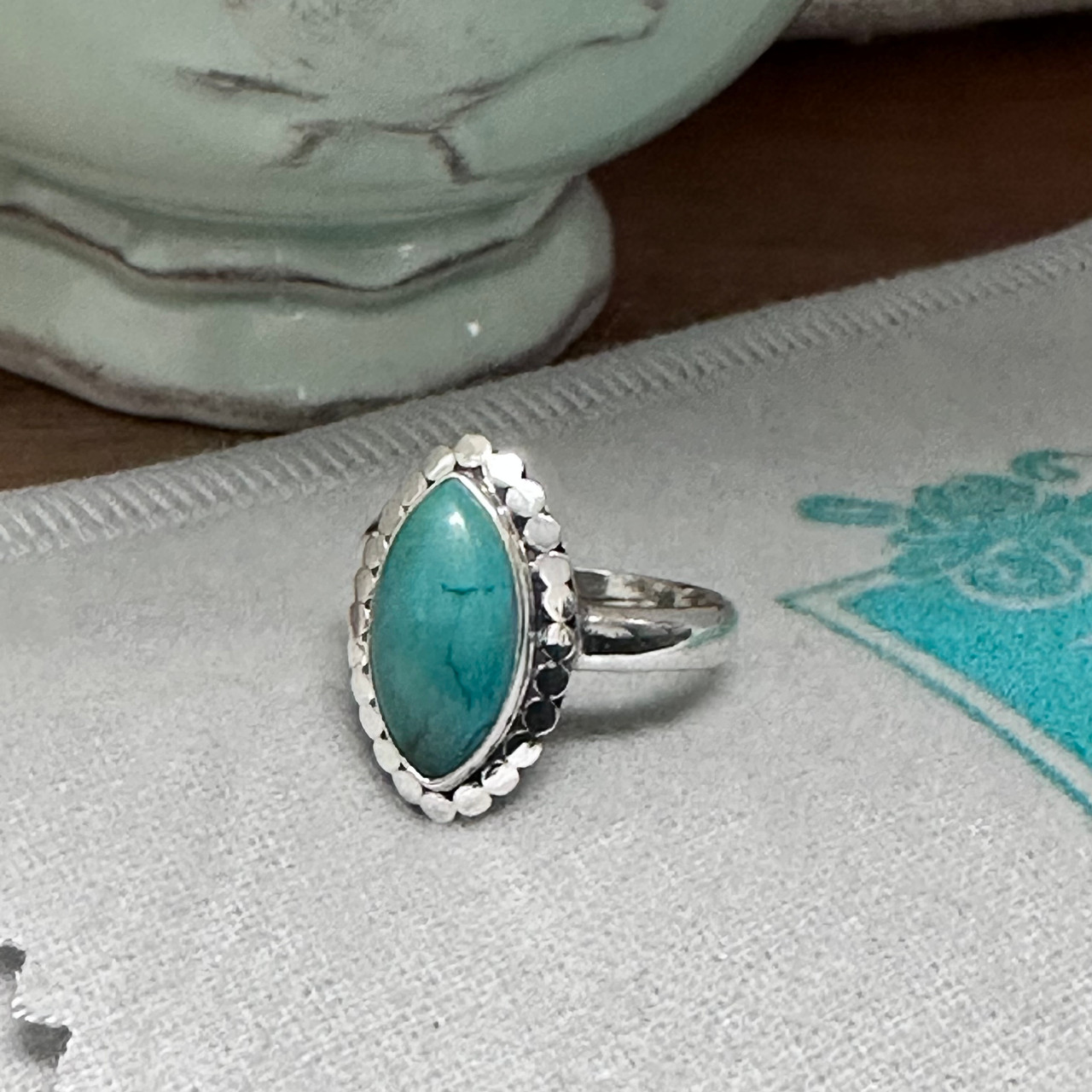 Stone & Silver Turquoise Resin Ring - Size 6 - HandPicked