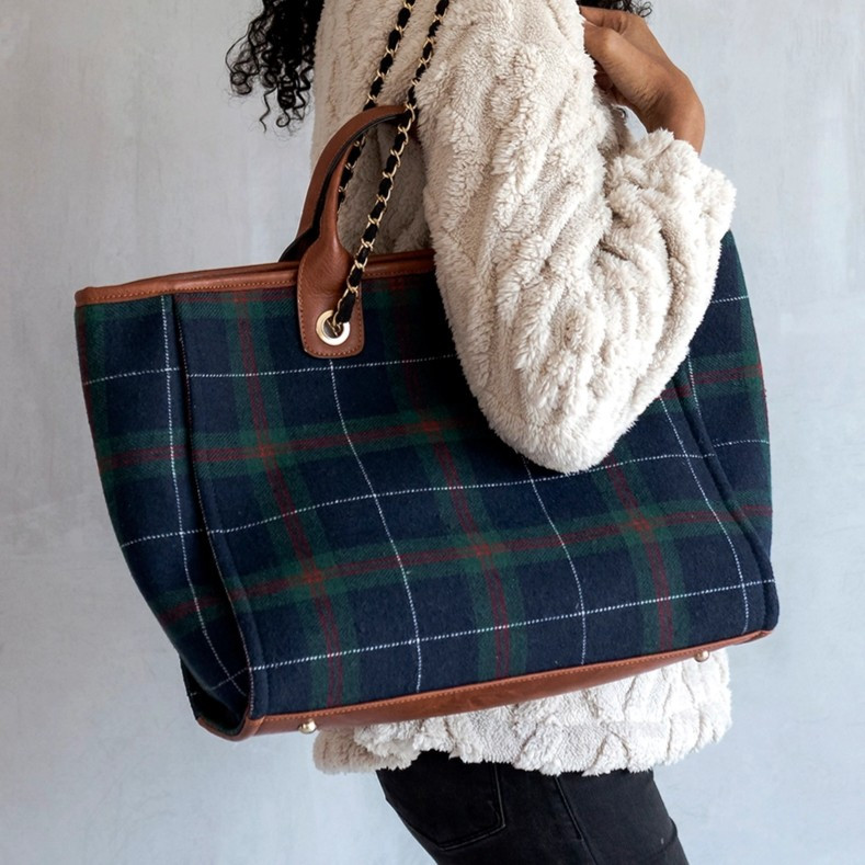 Navy Green Satchel Tote - HandPicked