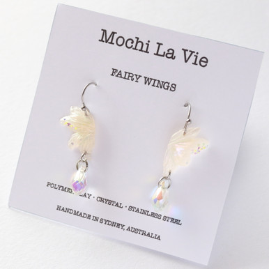 FAIRY WINGS Polymer Clay Holo Crystal Drop Hook Earring Fantasy Journey ...