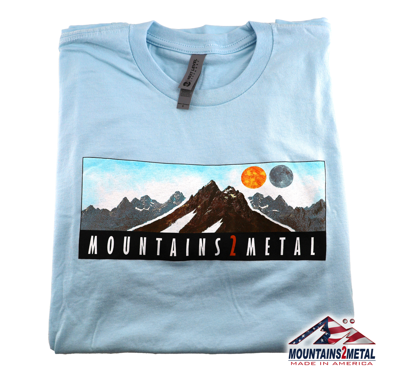 M2M Logo Mountain Landscape T-Shirt BLUE - Mountains2Metal