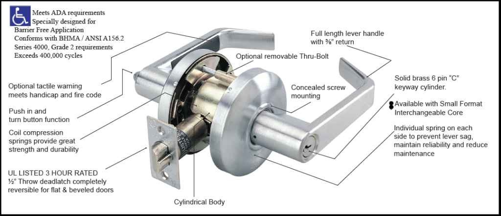 Cal-Royal SL01 Entrance Push Grade 2 Lever Lock, Pioneer SL Series ...