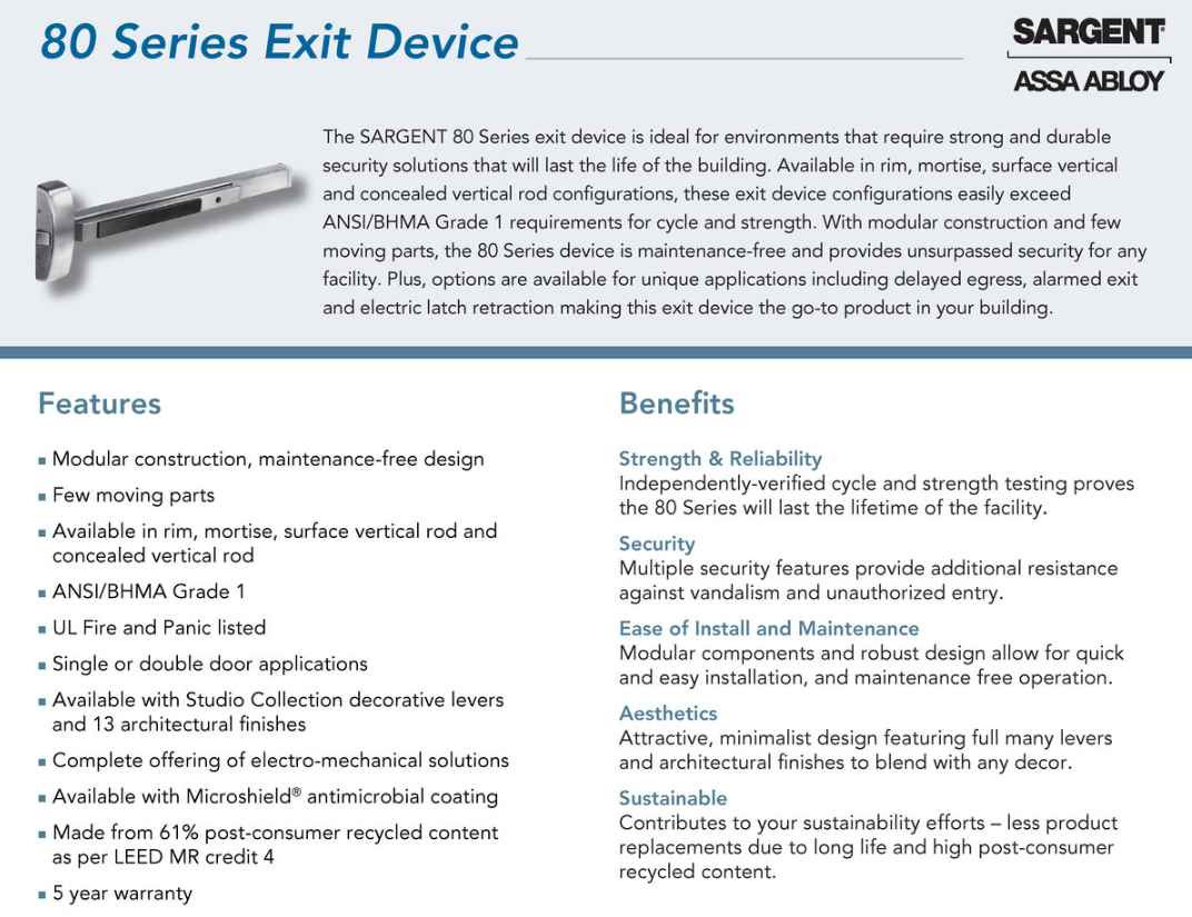 Sargent 8574 Fail-Secure Narrow Stile Exit Device | ZenSupply