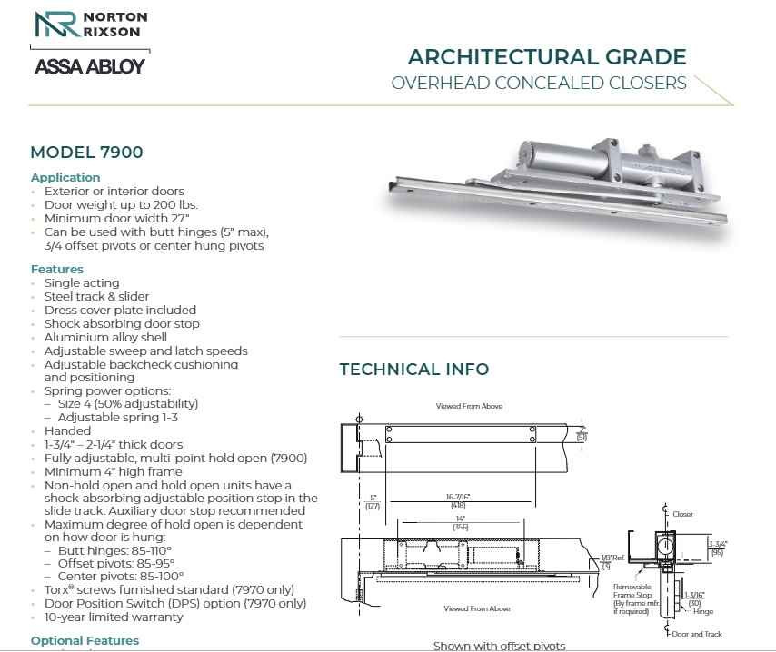 Norton Rixson 7970 Series Overhead Concealed Closer - Fast Free ...