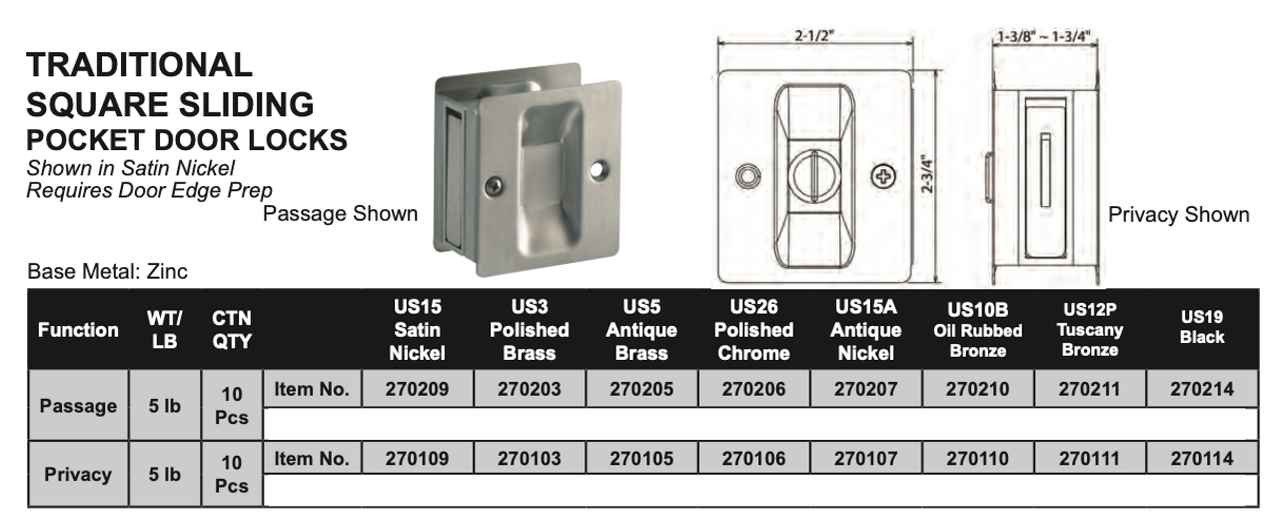 Delaney Traditional Square Passage Pocket Door Lock - Fast Free ...