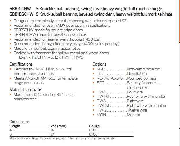 Ives 5BB1HW SC/BSC Steel, Square or Beveled Corner, 5 Knuckle, Ball ...