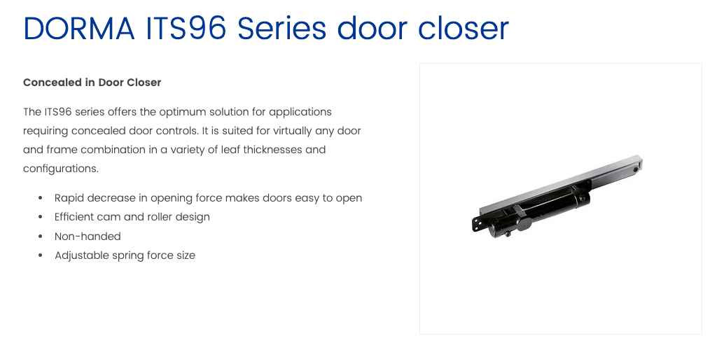 Dorma ITS9613 BRKTMD - Grade 1 Concealed In-Door Closer, Size 1-3, Non ...