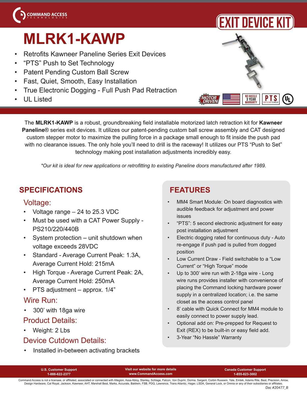 Command Access MLRK1-KAWP Motorized Latch Retraction Kit for the Kawneer Paneline Series - Fast ...