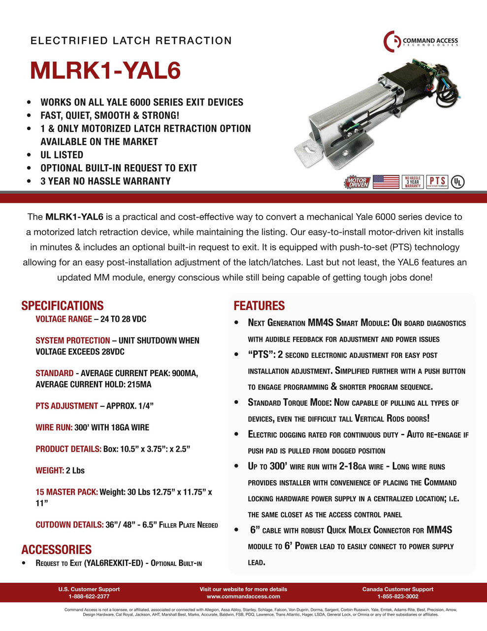 Command Access MLRK1-YAL6 Motorized Latch Retraction Kit for Yale 6000 ...