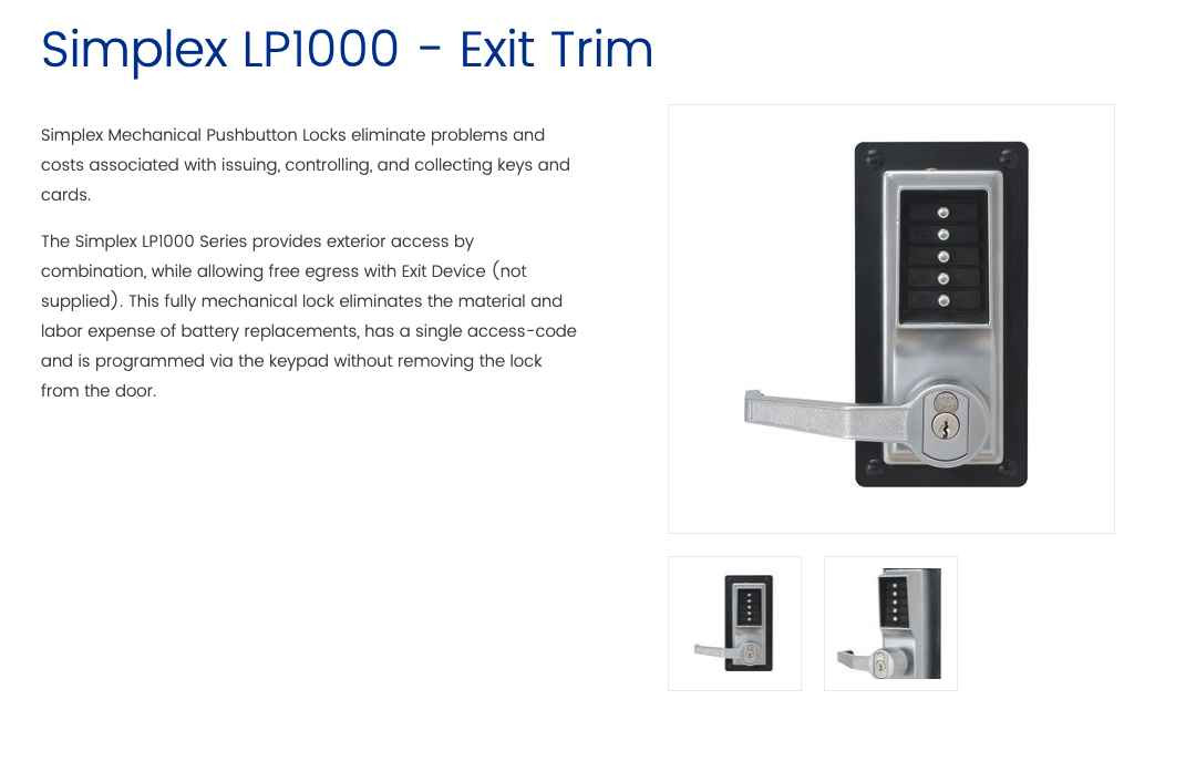 Dormakaba Simplex LRP1010 Exit Trim Lever Lock, Combination Only, Right ...