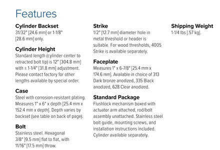 Adams Rite 1870 Series - Cylinder-Operated Flushbolt (Cylinder Not ...