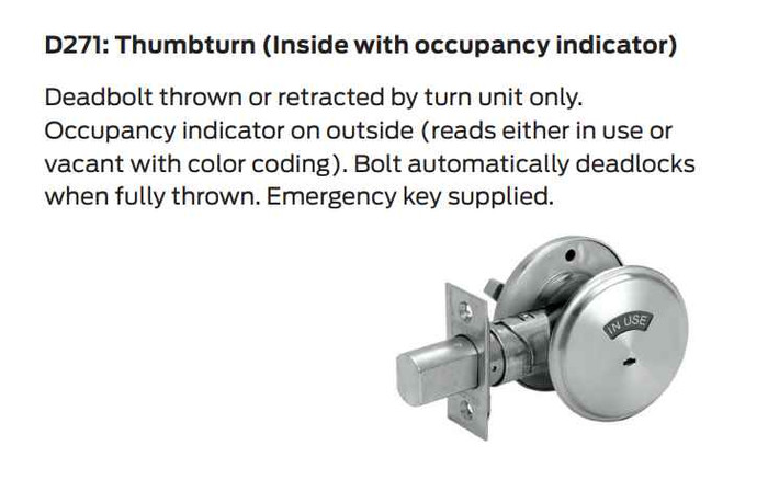Falcon D271 Thumbturn (Inside with Occupancy Indicator) Function ...