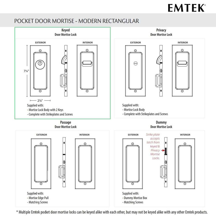 Emtek Modern Rectangular Pocket Door Mortise Locks (2-7/8" x 7-1/4 ...