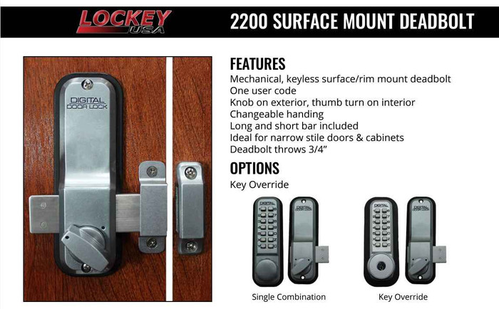 Lockey 2200 Mechanical Pushbutton 2000 Series Surface Mount Deadbolt ...