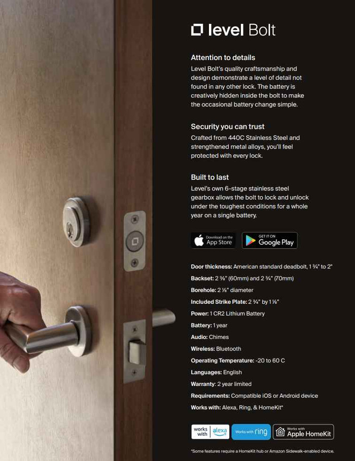 Level Bolt C-D11U Invisible Retrofit Smart Door Lock - Fast Free ...