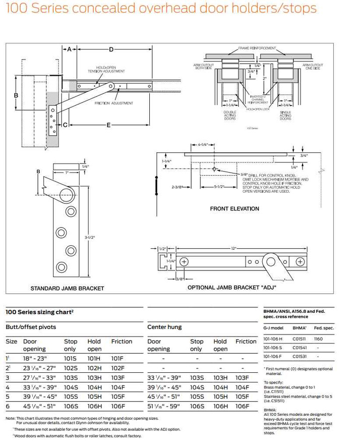 Glynn-Johnson 100 Series - Heavy Duty Concealed Overhead Door Holders ...