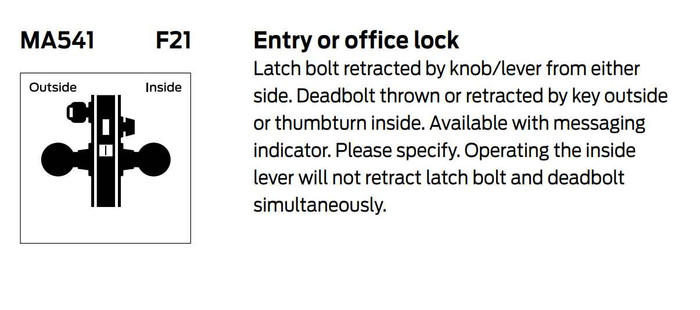 Falcon MA541 Entry/Office Lock - Grade 1 Keyed Mortise Lock with ...