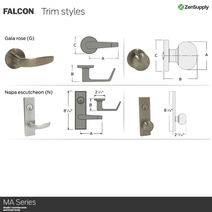 Falcon MA581 Storeroom Lock - Grade 1 Single Cylinder Mortise Lock ...