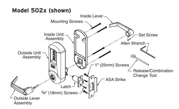 Dormakaba Simplex 5041WL Mechanical Pushbutton Cylindrical Combination Lever Lock, Passage ...