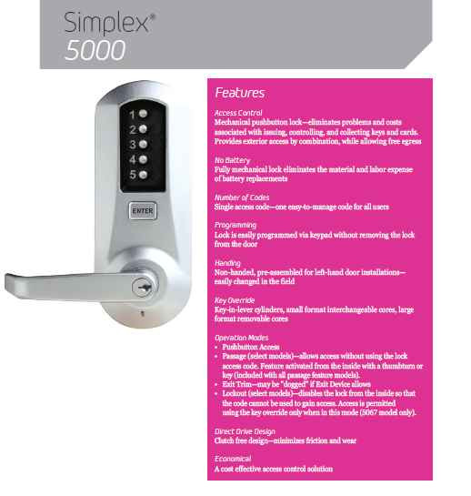 Dormakaba Simplex 5051WL Mechanical Pushbutton Cylindrical Passage ...