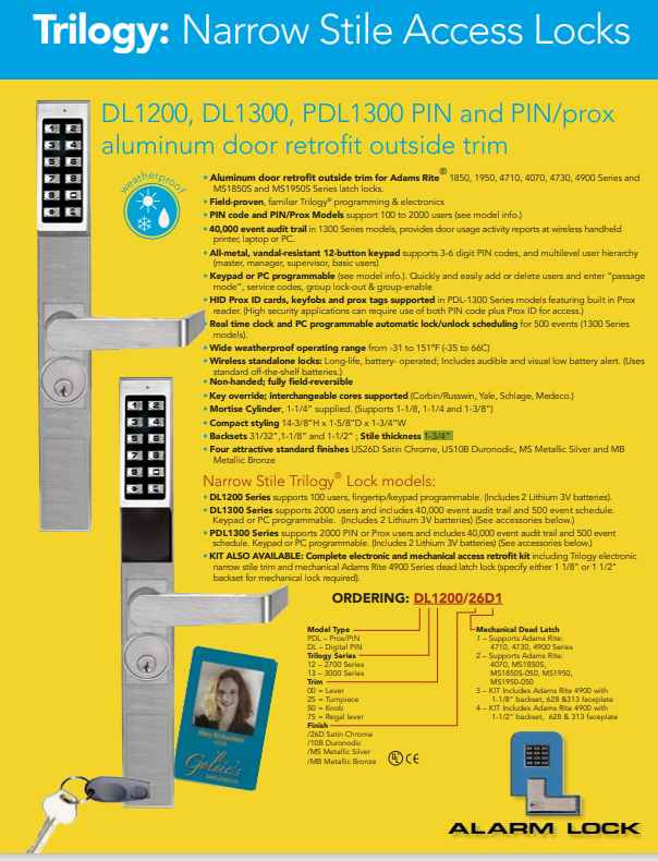 Alarm Lock DL1300 Electronic Keypad Exit Device Trim | ZenSupply