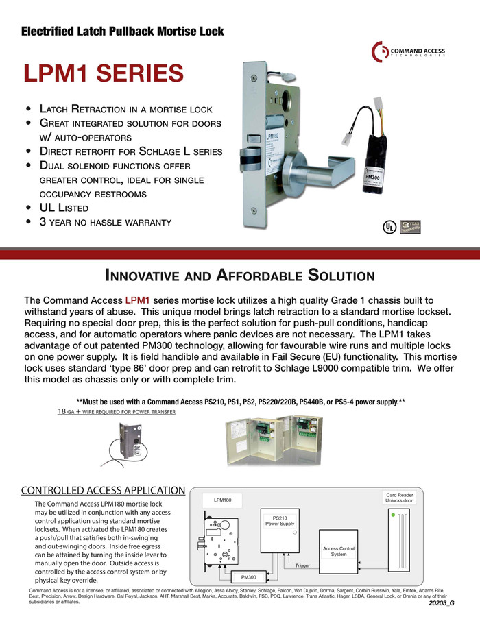 Command Access LPM180EU Storeroom Function, 06 Lever, A Rose, Electrified Latch Retraction LPM1 ...