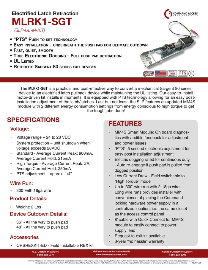 Command Access MLRK1-SGT Motorized Latch Retraction Kit for Sargent 80 ...