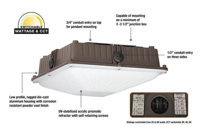 EXO SGC Sling Canopy Light, 25–60W, 3K/4K/5K, Type V, Bronze/White ...
