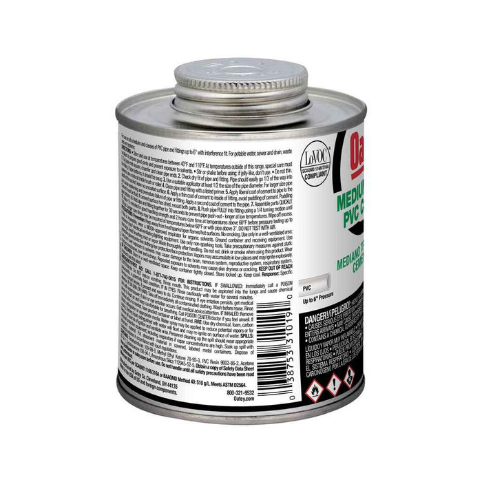 OATEY 31019 16 oz. PVC Medium Body Clear Cement - Fast Free Shipping ...