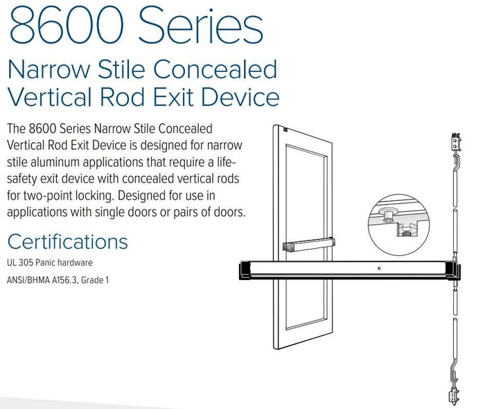 Adams Rite 8600 Narrow Stile Concealed Vertical Rod Exit Devices for ...