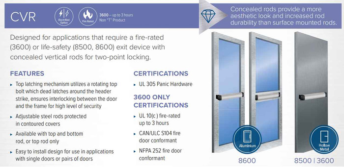 Adams Rite 3600 Series (Fire-Rated) Concealed Vertical Rod Exit Device ...