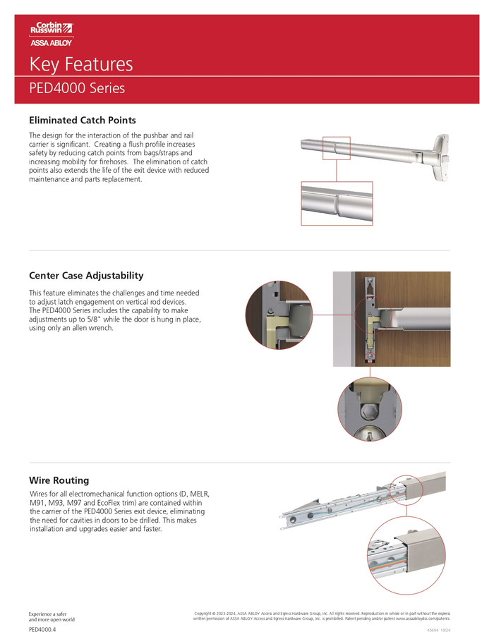 Corbin Russwin PED4201 - 36" Narrow Stile Grade 1 Pushpad Exit Device