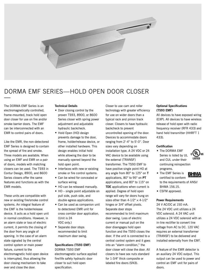 DORMA 8956 EMF/PT Push Side Surface-mount Electromagnetic Holder/Release Track Closer (No ...