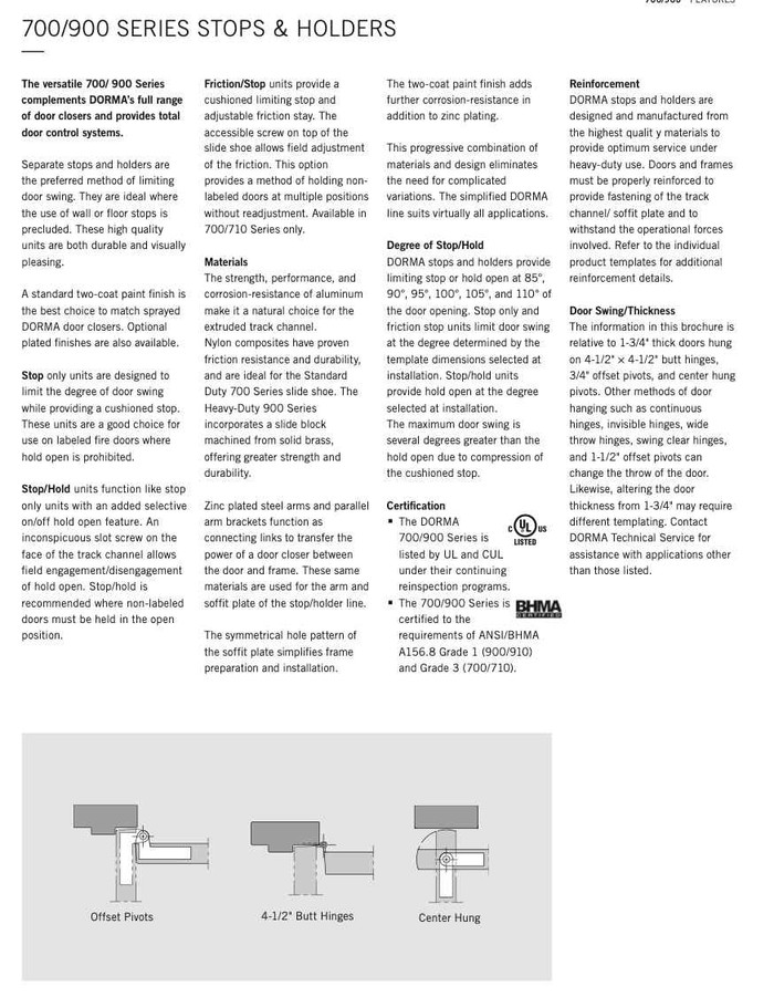 DORMA 713F Standard Duty Concealed Friction Stop (36-1/8"-54" door ...