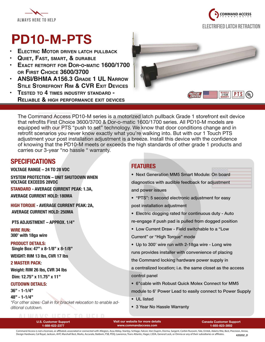 Command Access PD15/16 Complete Motorized Storefront Exit Device for ...