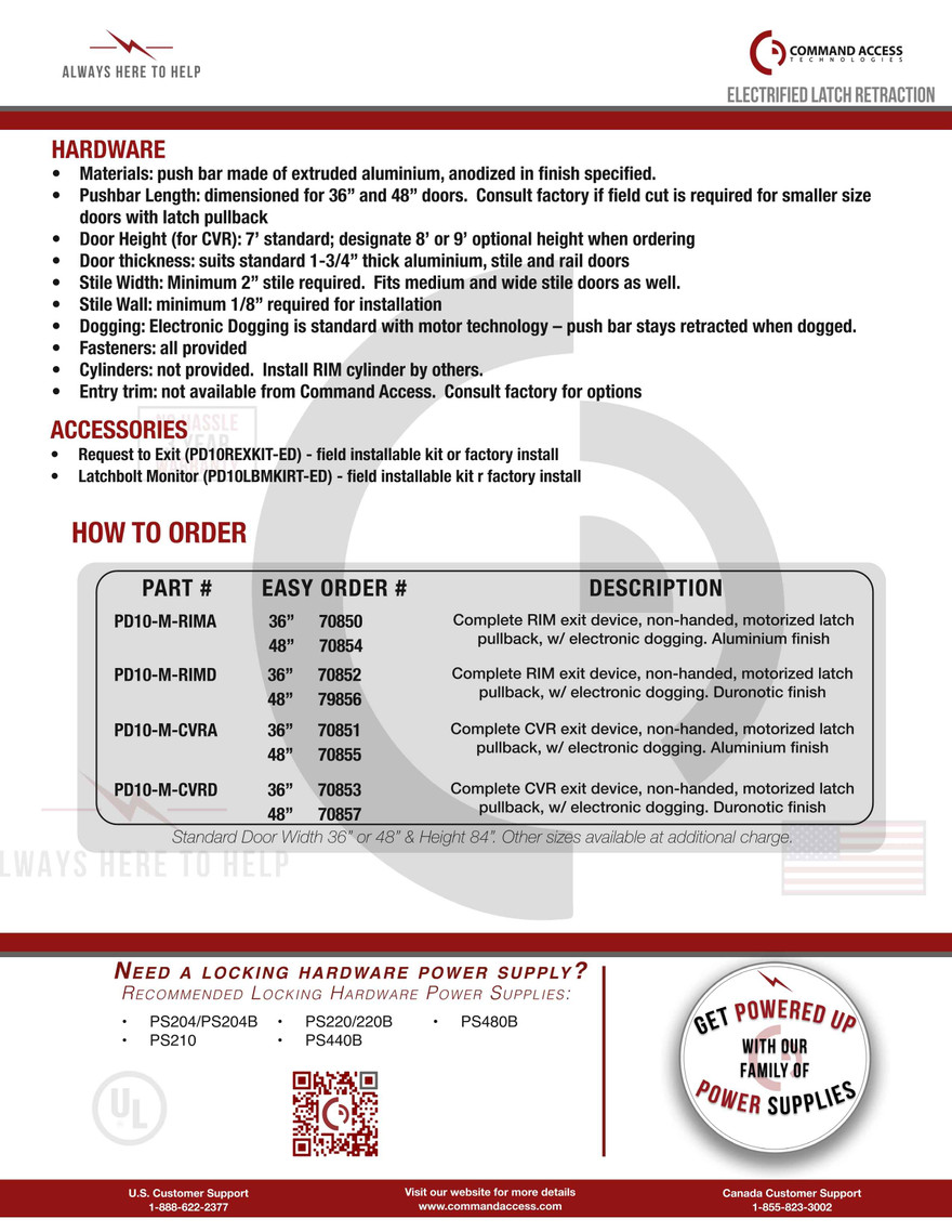 Command Access PD15/16 Complete Motorized Storefront Exit Device for ...