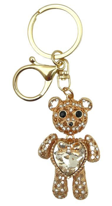 Gold Teddy Bear Heart keyring - Elegant Bomboniere