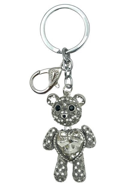 Silver Teddy Bear Heart keyring - Elegant Bomboniere