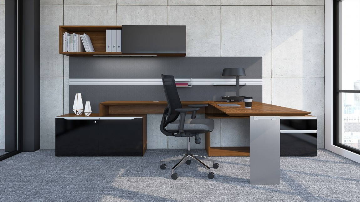 Groupe Lacasse Modern L Shaped Desk with Storage (MOSGL-NEX2)