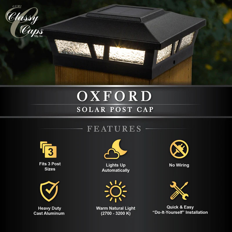 Oxford Post Light 6x6, Solar Powered, IP65, Multiple Finishes | AQLighting