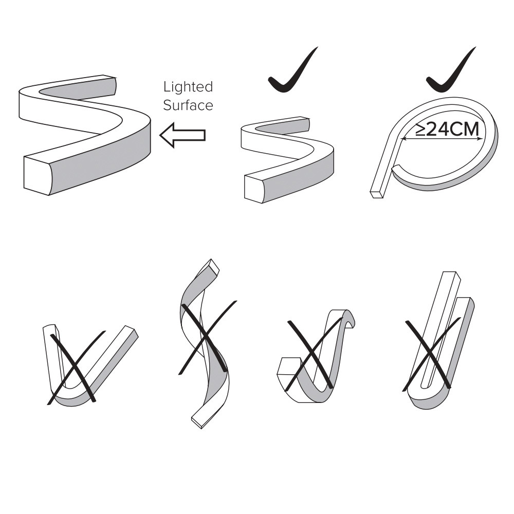 24V DC NeonFlex Pro-V Series Custom Cut Single Color Top Bend Strip ...
