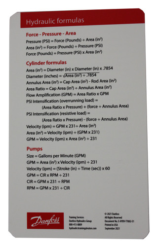 Hydraulic Formulas Reference Card