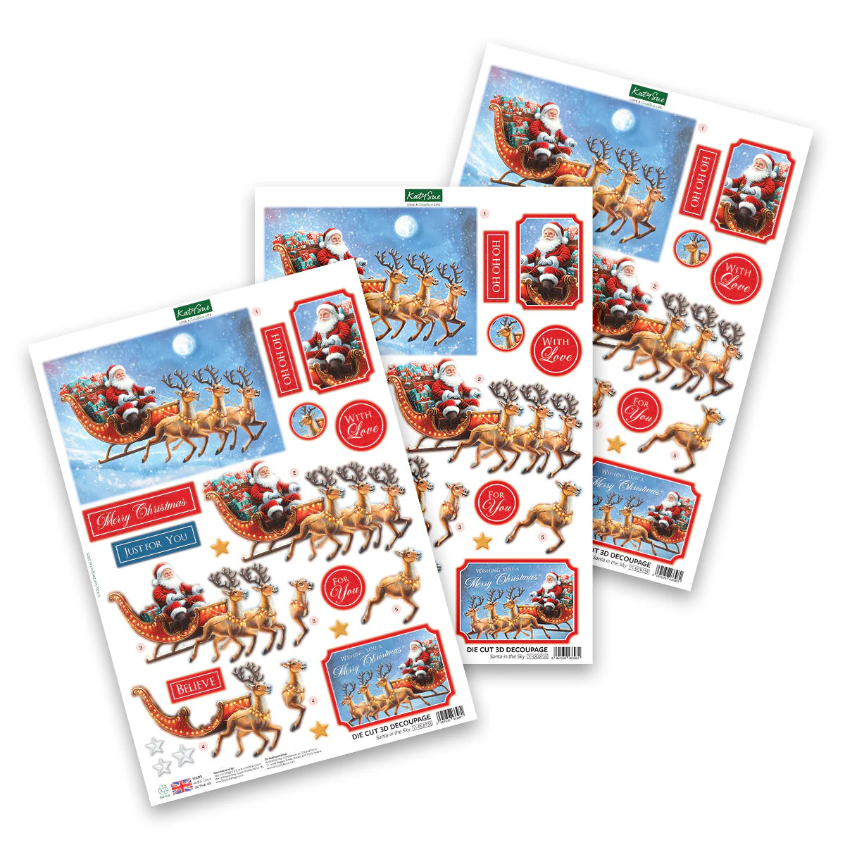 Katy Sue Designs Die Cut 3D Decoupage, Pack of 3 - Santa in the Sky ...