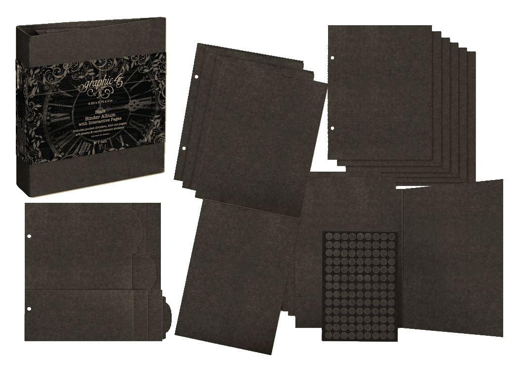 Graphic45 Binder Album with Interactive Pages - Black - Scrapbooking ...