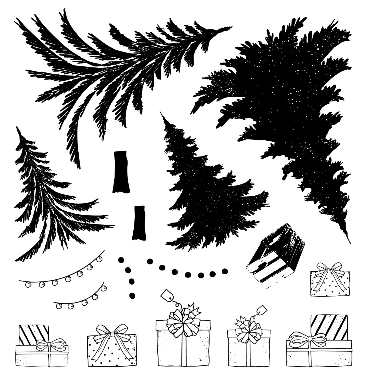 Sizzix Clear Stamps Set 17PK with 15PK Framelits - Trees and Trinkets ...