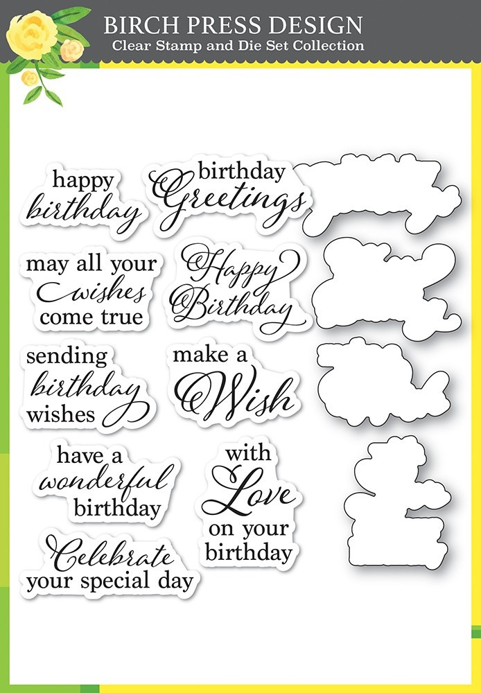 Memory Box Birch Press Design Clear Stamps and Dies - Elegant Birthday ...