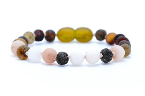 Grey Raw Baltic Amber Bracelet / Anklet with Light Pink Aventurine ...