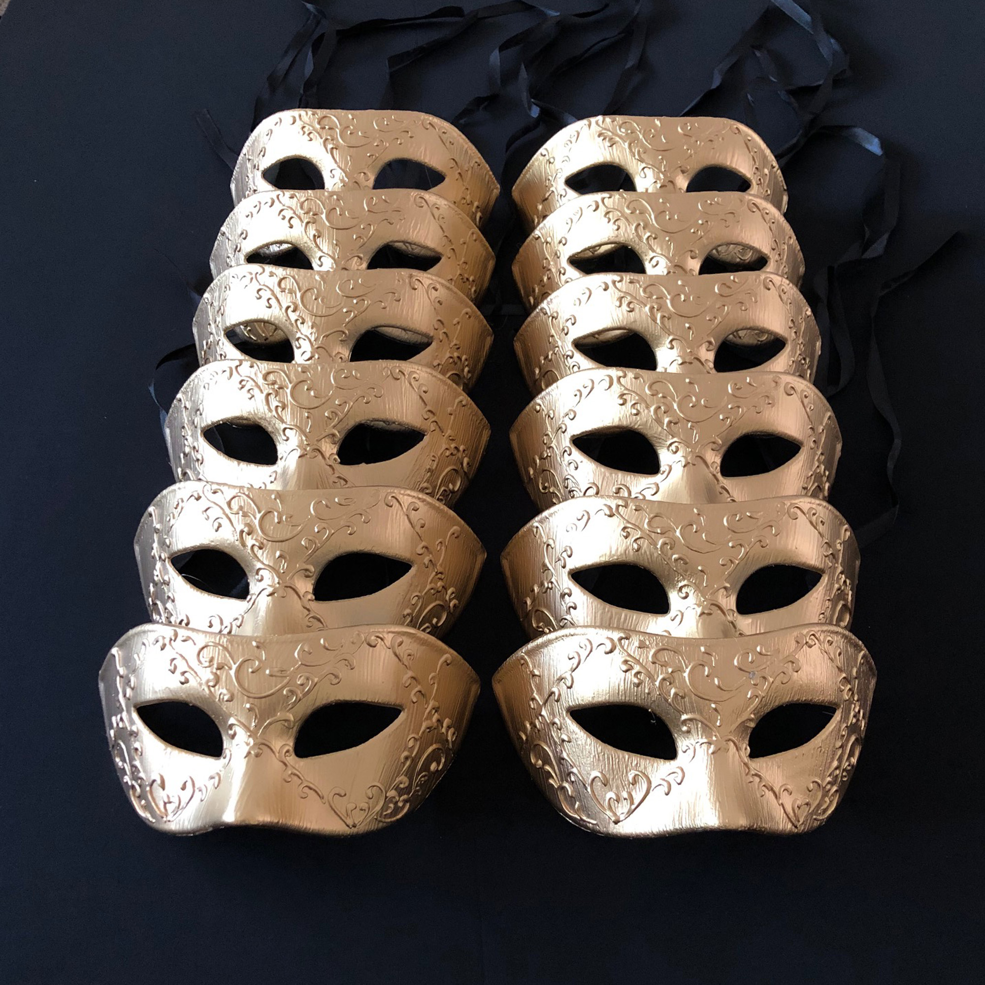 Masquerade Mask Party Pack 12 Masks Gold Color