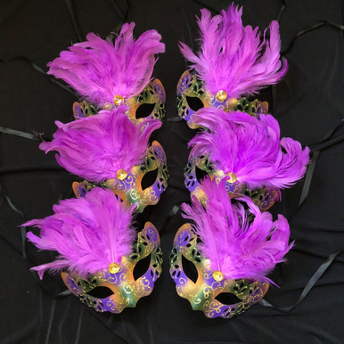 Mardi Gras Feather Masks Bulk Pack Of Six