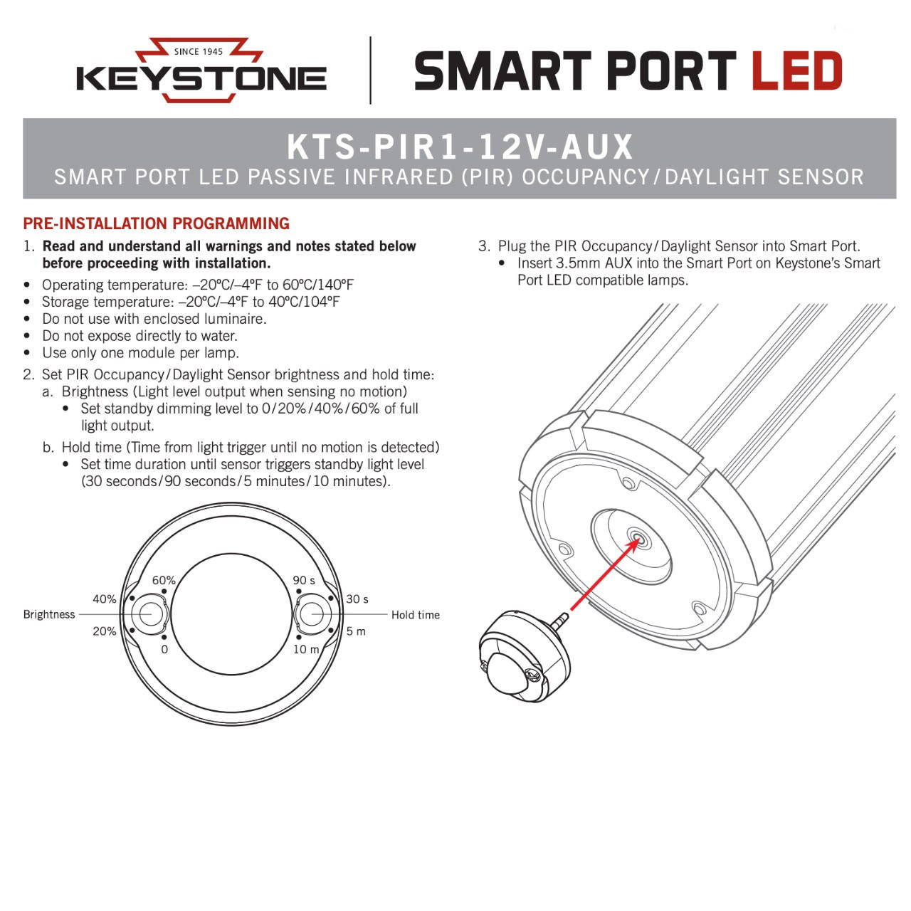 Keystone KTS-PS1-12V-AUX | Smart Port Occupancy & Daylight Sensor